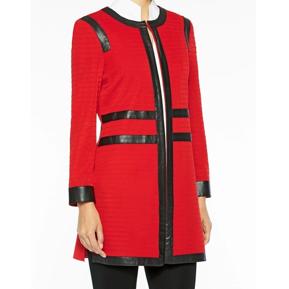 Ming Wang | Jackets & Coats | Ming Wang Faux Leather Trim Knit Jacket ...